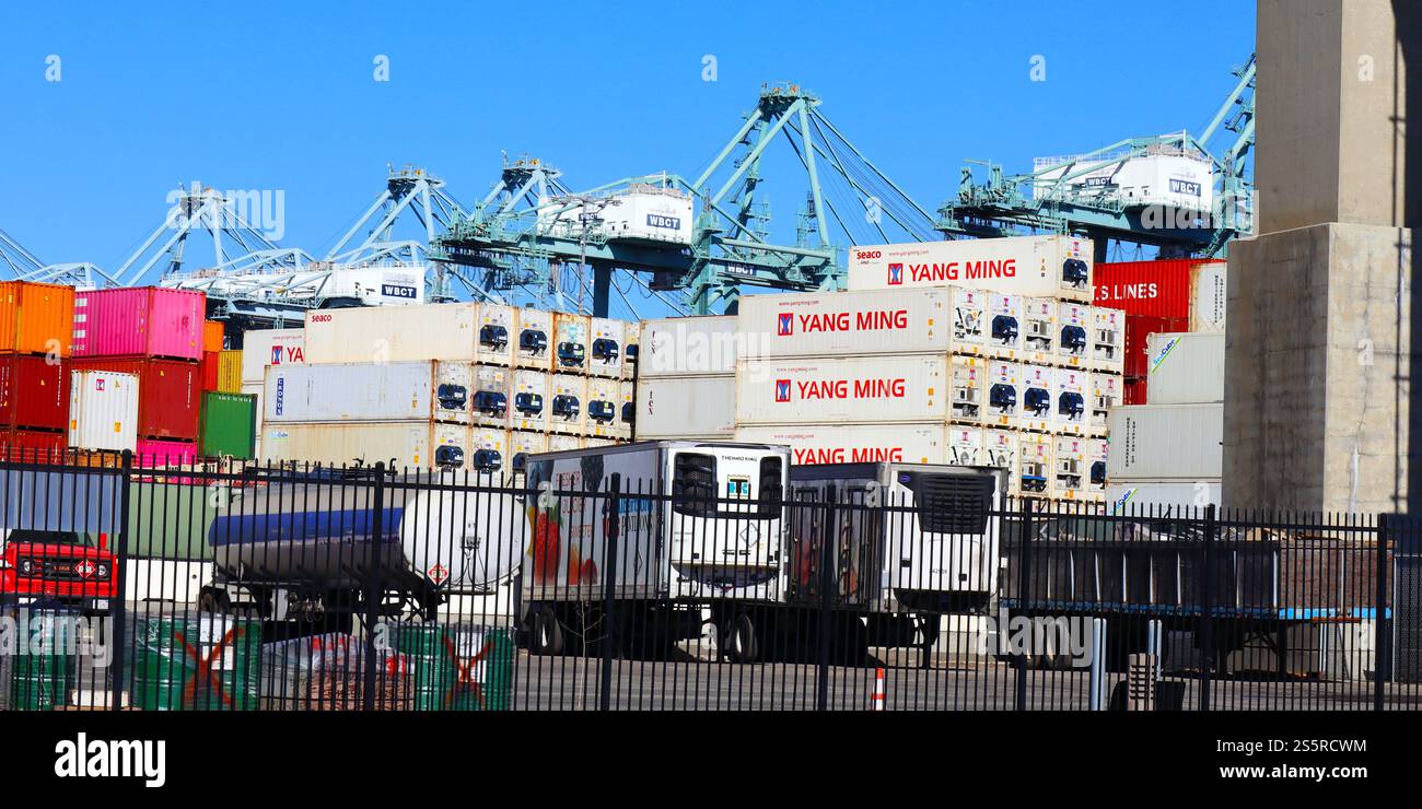 A variety of shipping containers, such as YANG MING, stored at the Port ...
