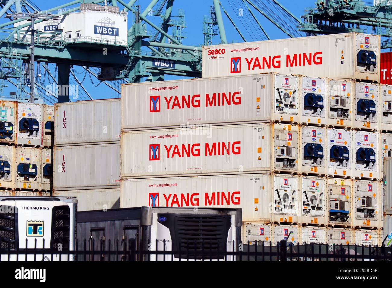 A variety of shipping containers, such as YANG MING, stored at the Port ...