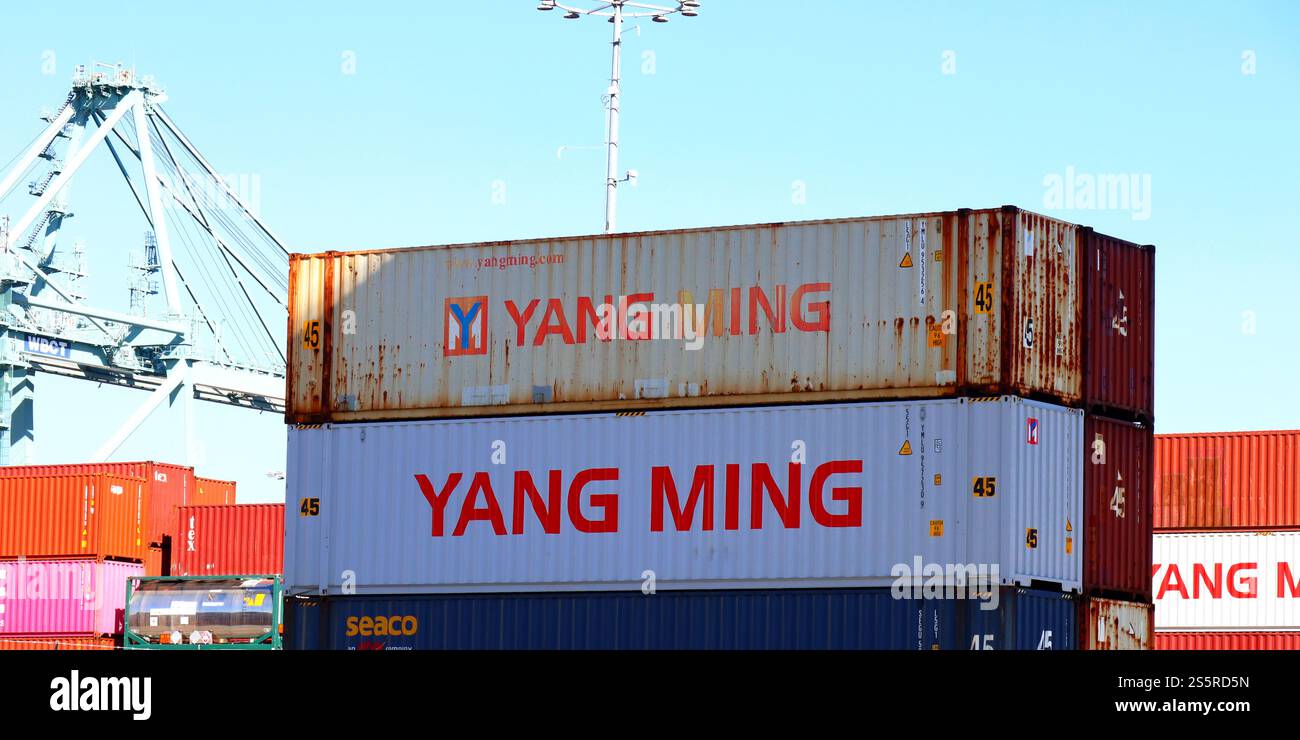 A variety of shipping containers, such as YANG MING, stored at the Port ...