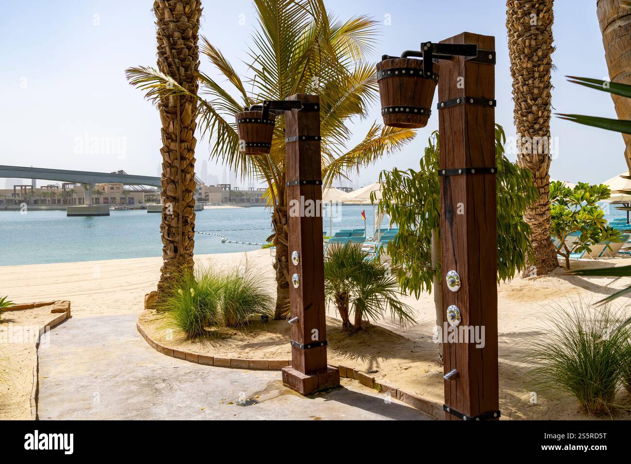 Dubai, UAE,Atlantis the Palm luxury resort hotel, wooden bucket beac h ...