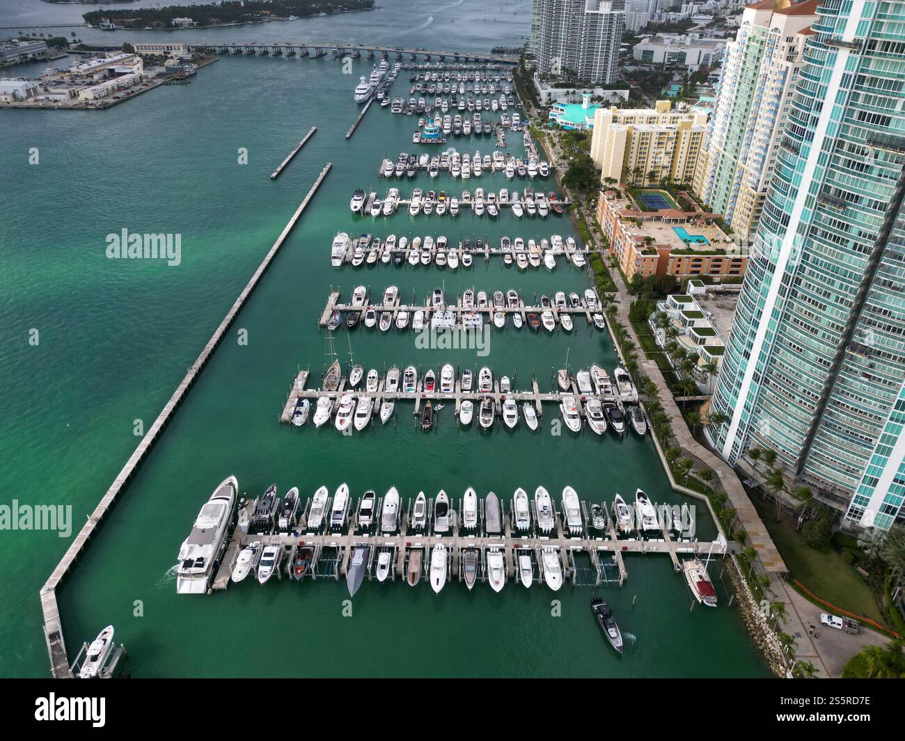 Luxury yacht. Miami south beach view. Yacht club. Marina in Miami ...