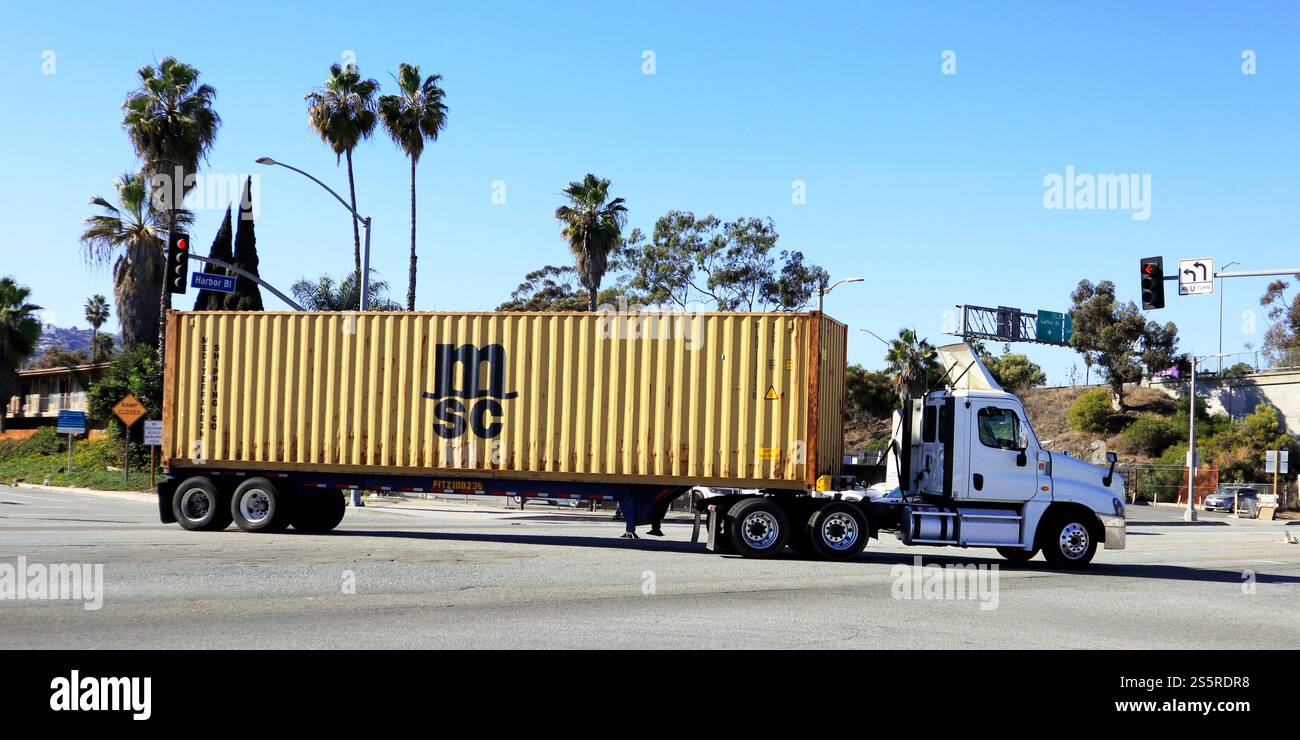 Freight Truck carrying a MSC Mediterranean Shipping Co. shipping ...