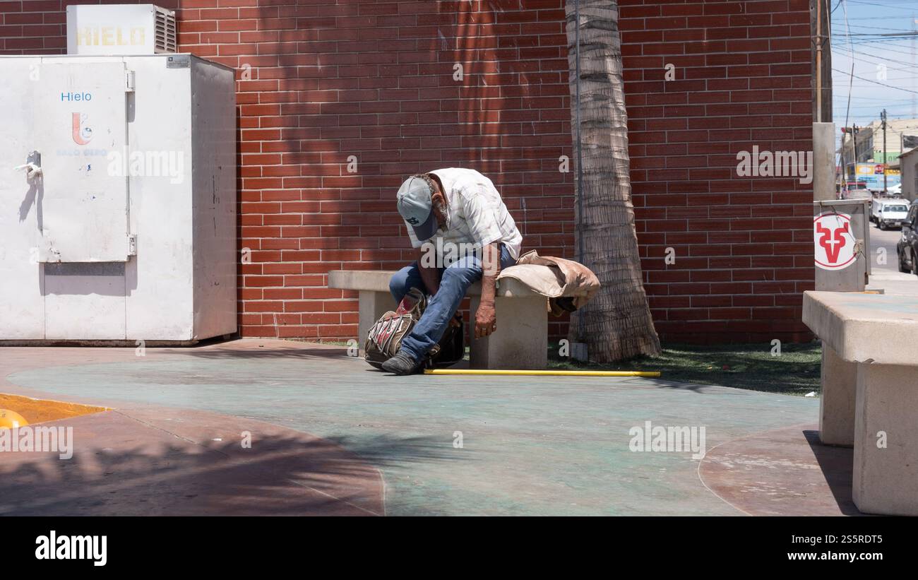 Mazatlan, Mexico - May 14, 2019: Poverty and homelessness. Homeless man ...
