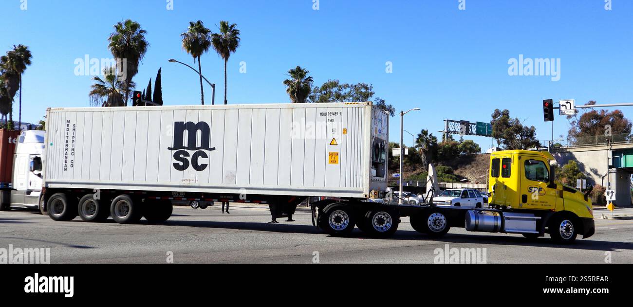 Freight Truck carrying a MSC Mediterranean Shipping Co. shipping ...