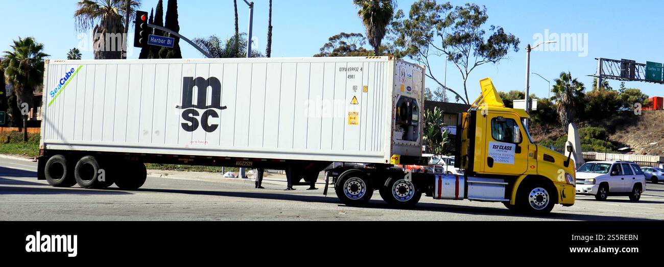 Freight Truck carrying a MSC Mediterranean Shipping Co. shipping ...