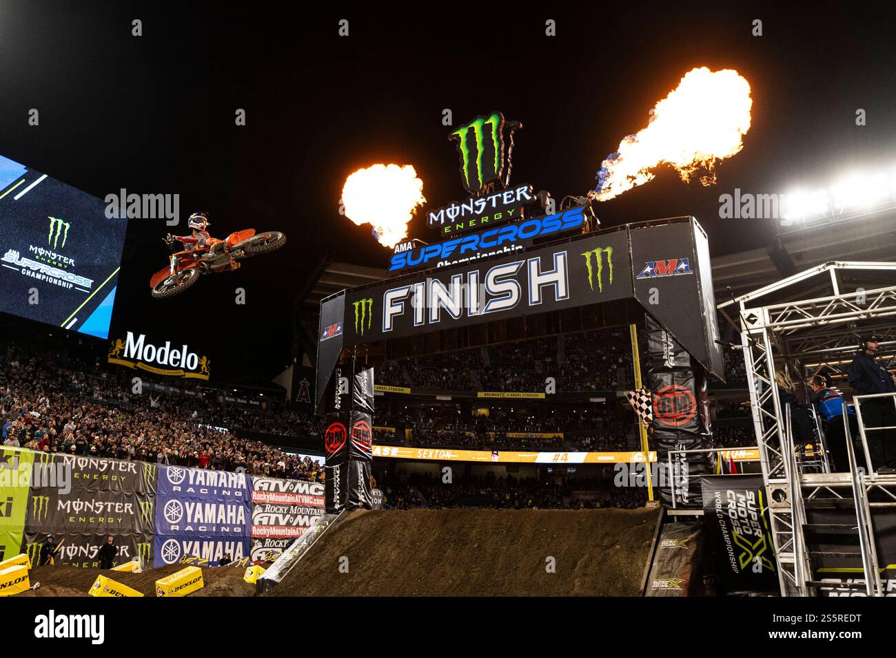 Aaron Plessinger crosses the finish line to take first place in the 450 ...