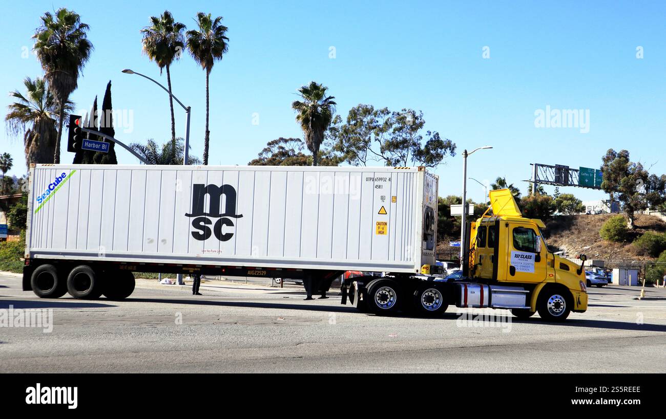 Freight Truck carrying a MSC Mediterranean Shipping Co. shipping ...