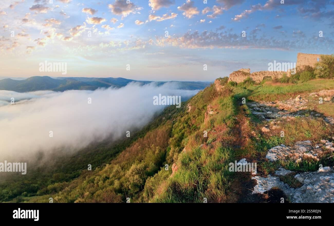 Morning panorama cloudy view from top of Mangup Kale - historic ...