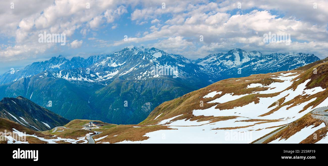 Summer (June) Alps mountain and winding road (view from Grossglockner ...