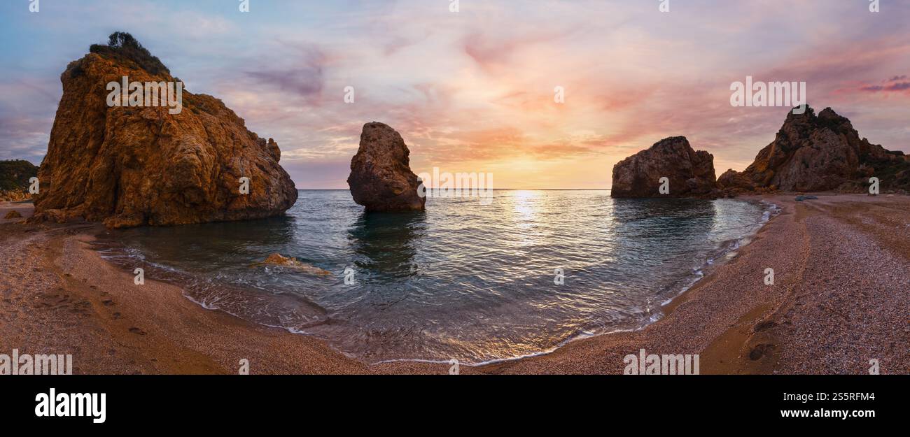 Potistika beach sunrise view (Greece). Aegean Sea panorama Stock Photo ...