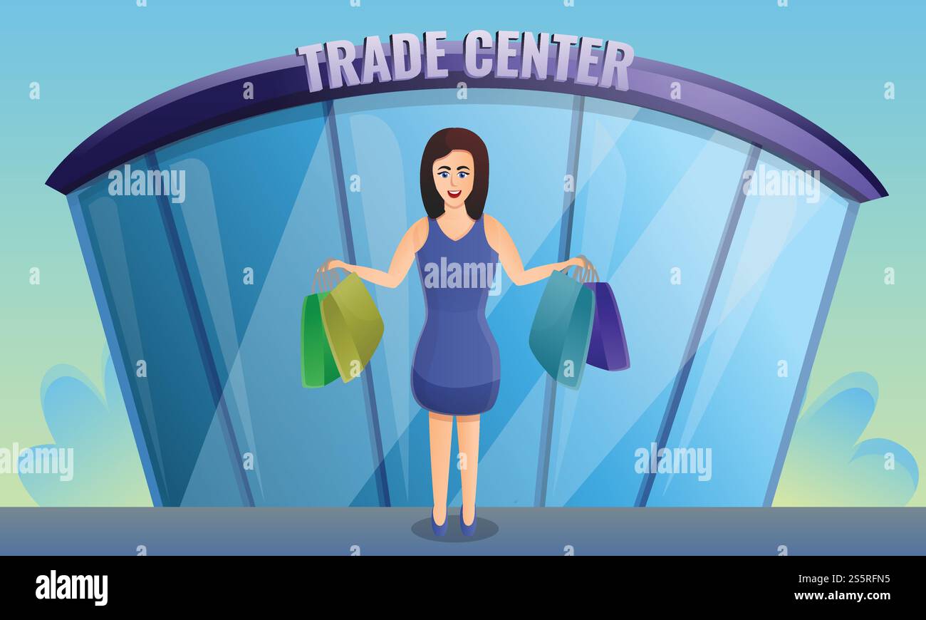 Shop trade center concept banner. Cartoon illustration of shop trade ...