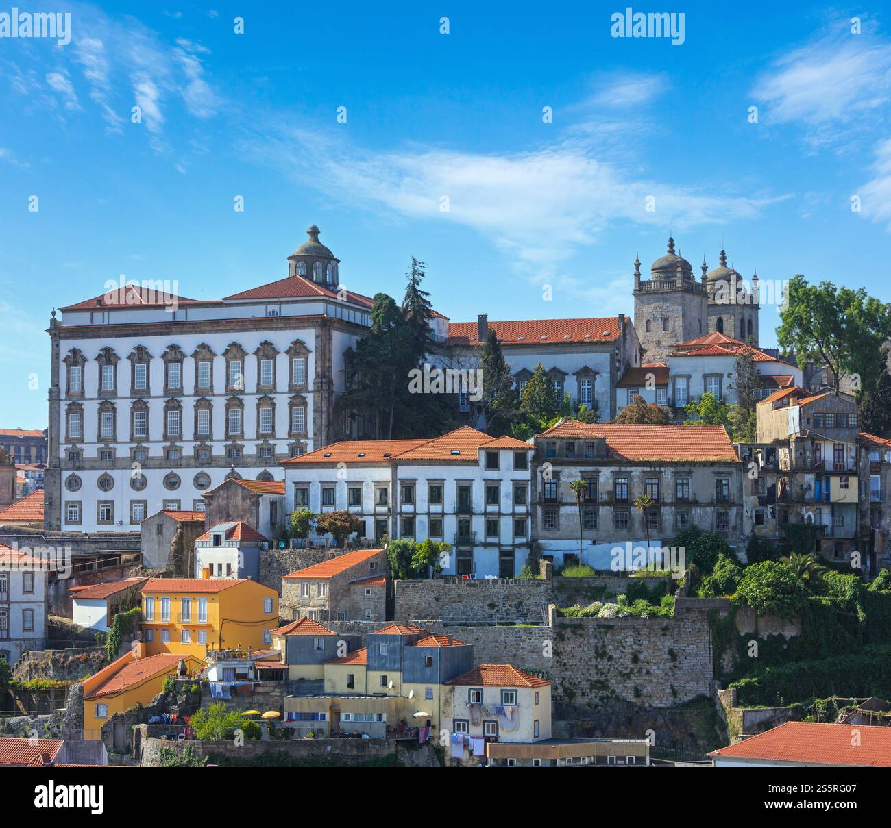 Porto city spring evening view with Episcopal Palace (Portugal Stock ...