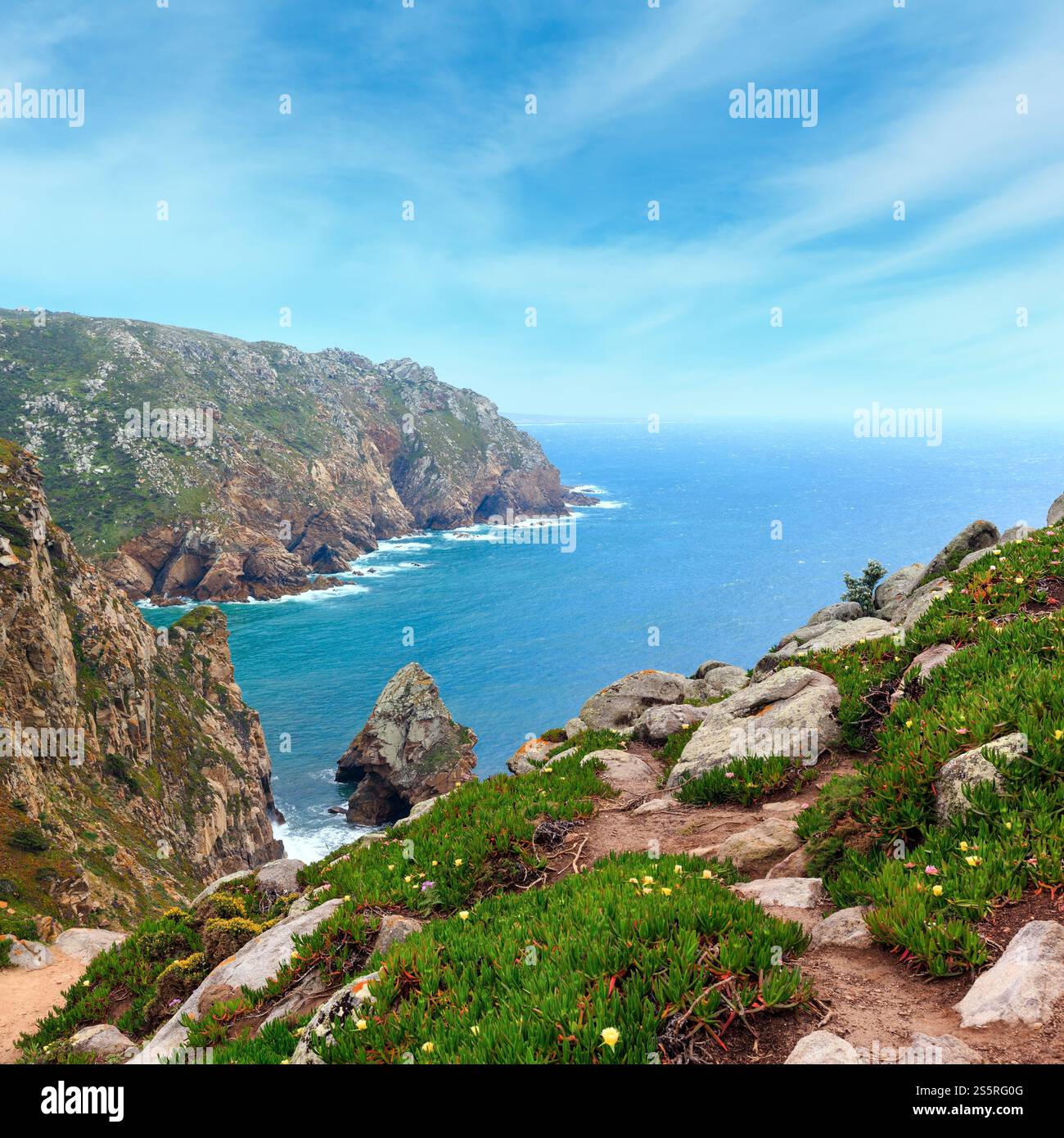 Atlantic ocean coast in cloudy weather. View from Cape Roca (Cabo da ...