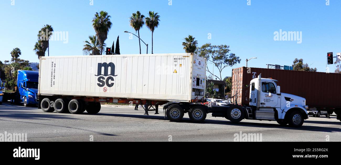 Freight Truck carrying a MSC Mediterranean Shipping Co. shipping ...