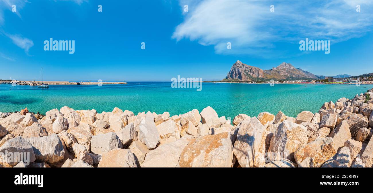 Tyrrhenian sea bay, San Vito lo Capo beach with clear azure water and ...