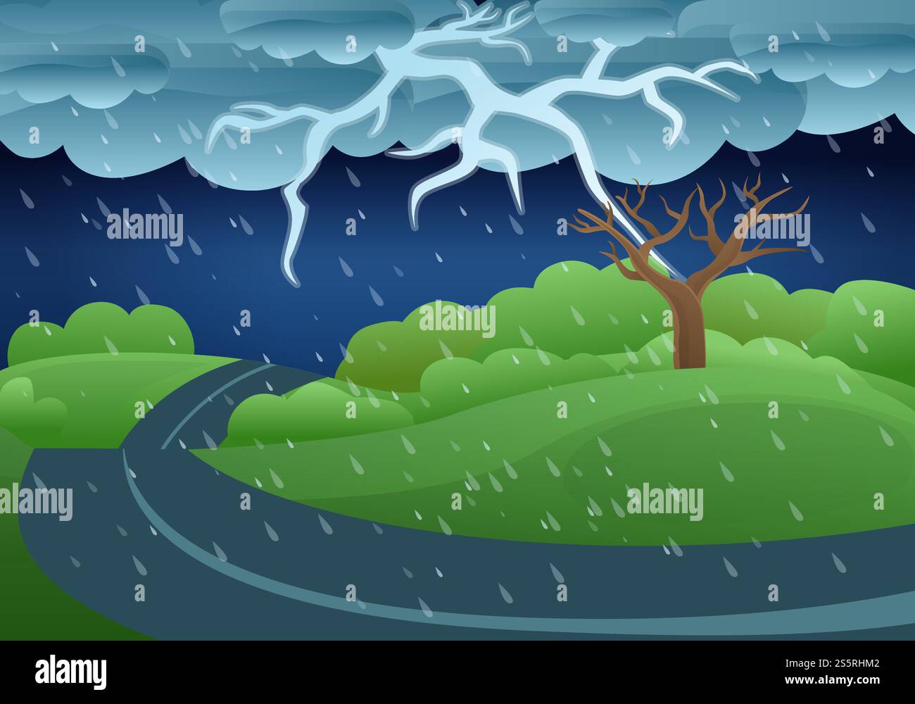 Thunderstorm storm concept banner. Cartoon illustration of thunderstorm ...