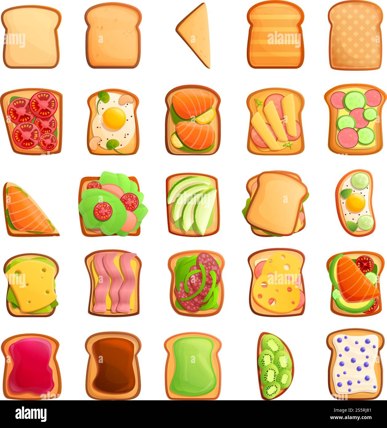Toast icons set. Cartoon set of toast vector icons for web design ...