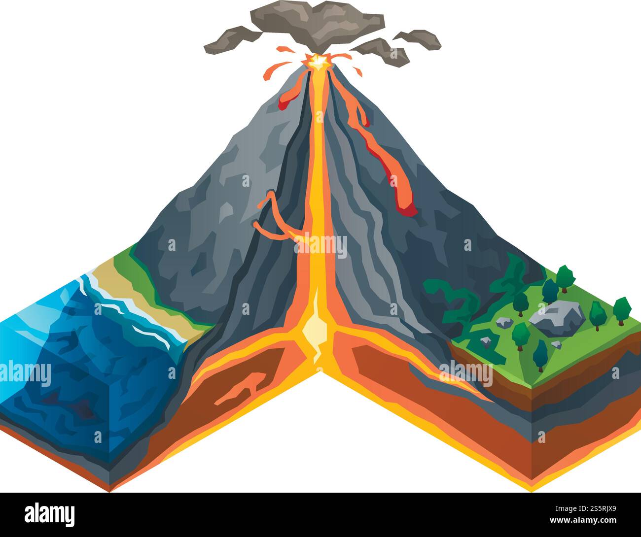 Volcano structure concept banner. Isometric illustration of volcano ...