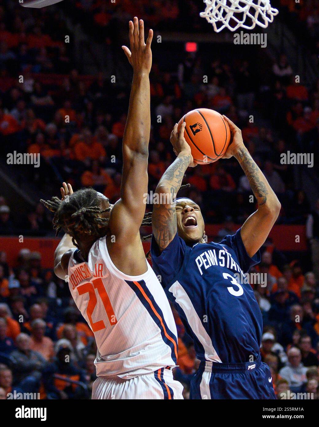 Penn State's Nick Kern Jr. shoots past Illinois' Morez Johnson Jr ...