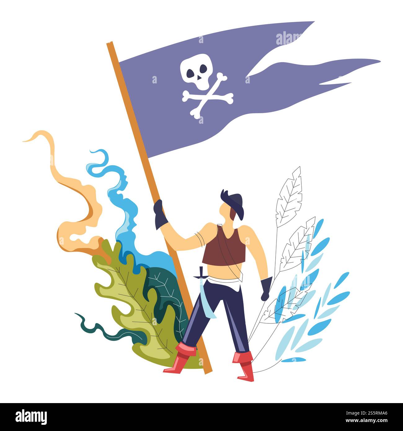 Pirate people in piracy scary man with flag vector dangerous male with ...