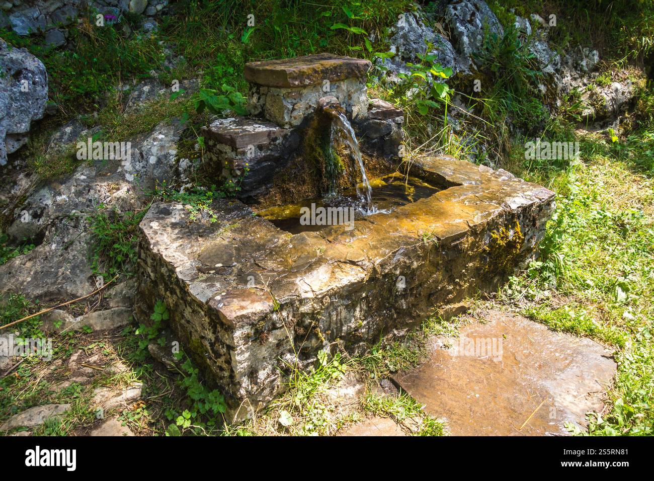 Fresh spring fountain in Picos de Europa, Asturias, Spain. Fountain in ...