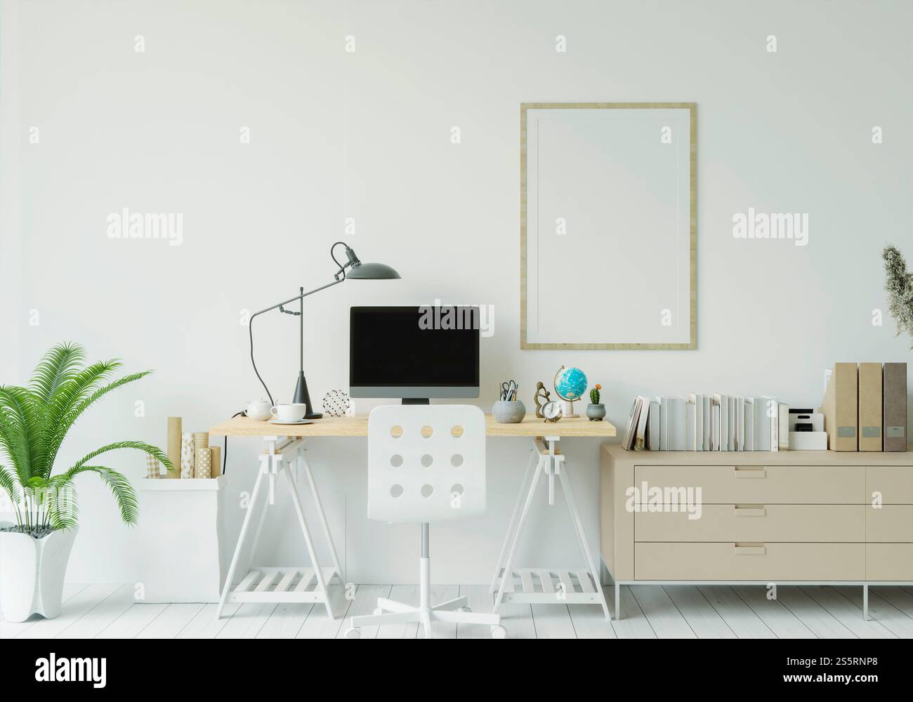A working room with a computer placed on the table Stock Photo - Alamy