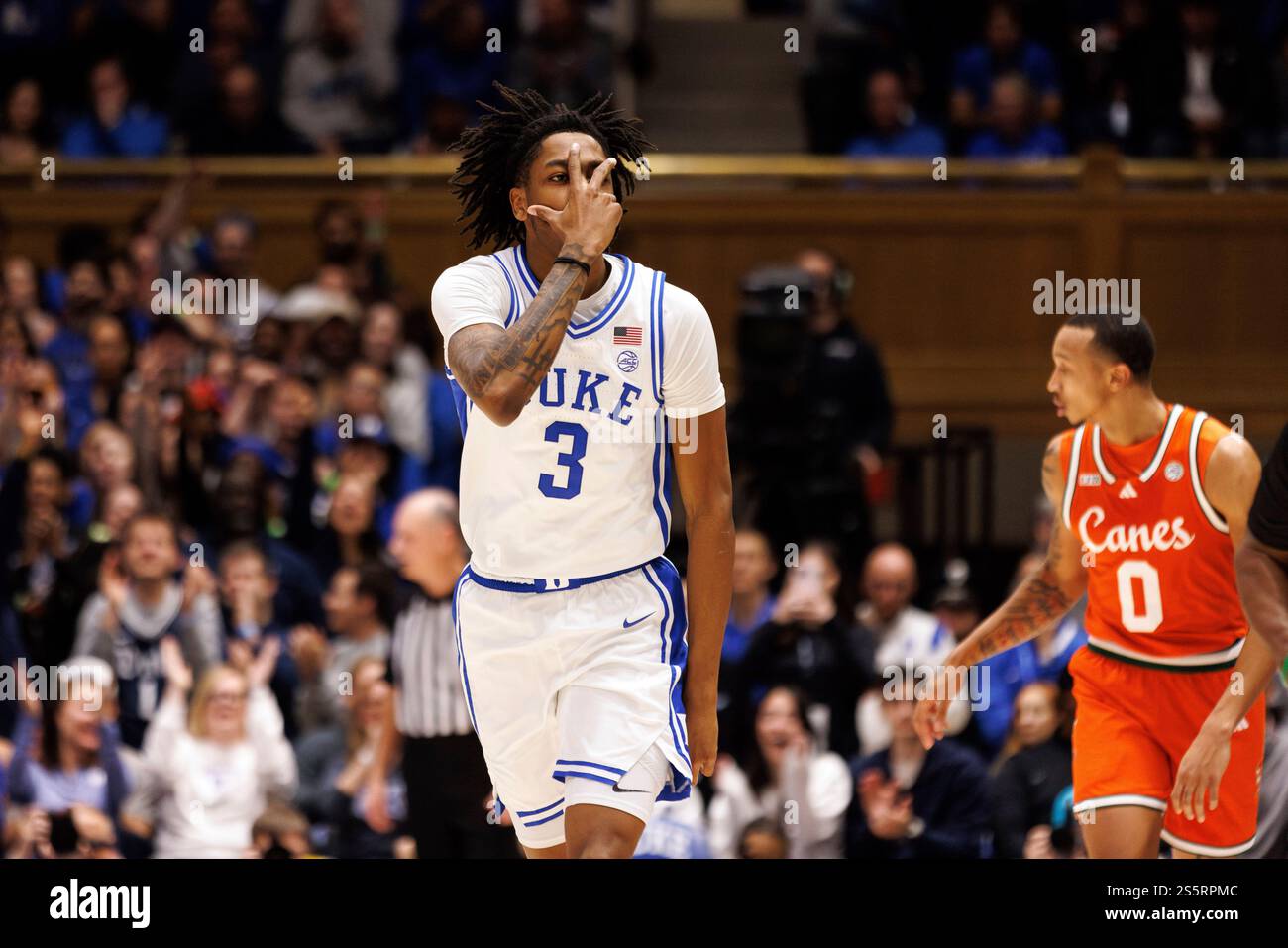 Duke's Isaiah Evans (3) reacts after hitting a 3-point shot during the ...