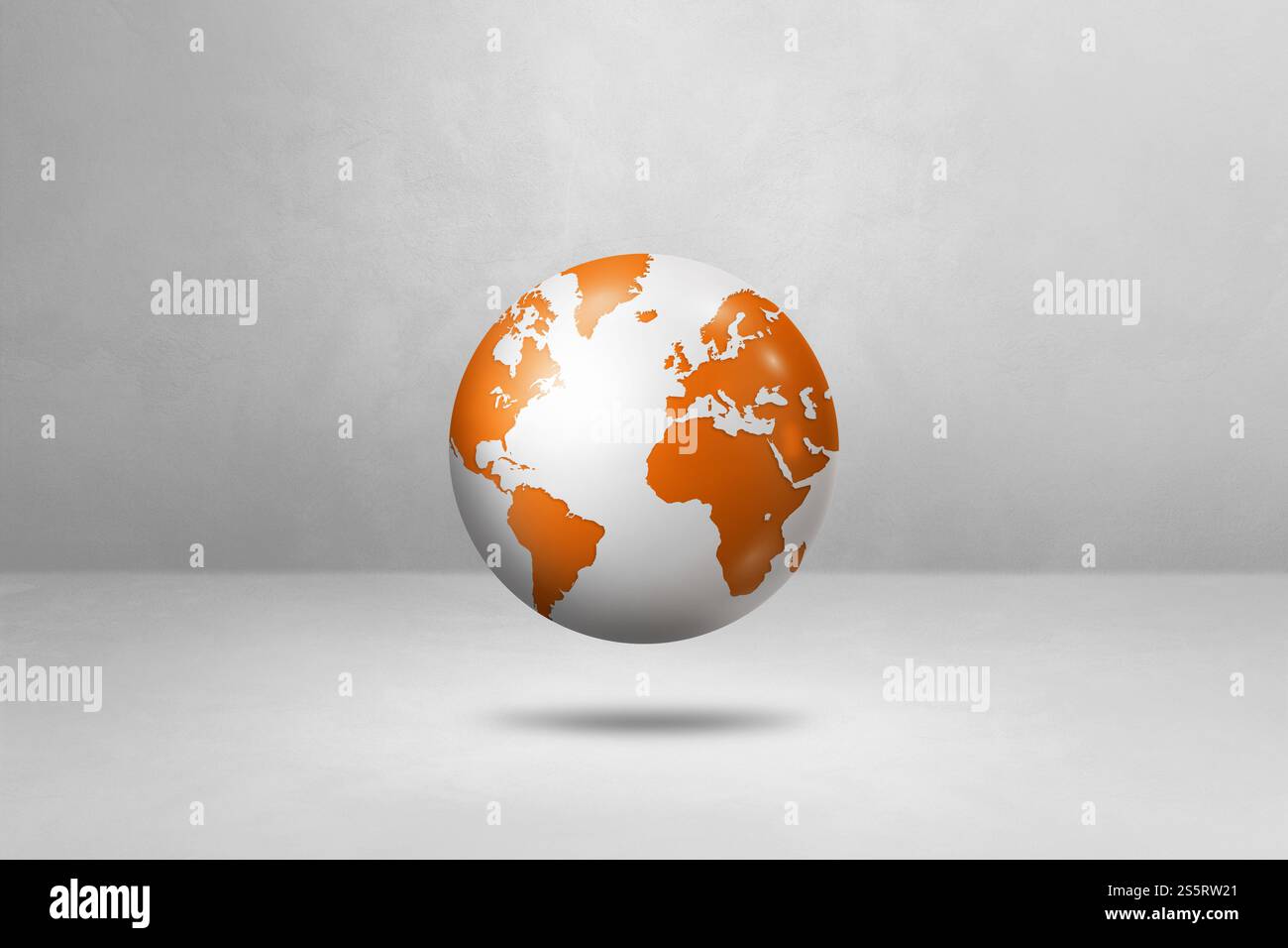 World globe, orange earth map, floating over a white background. 3D ...