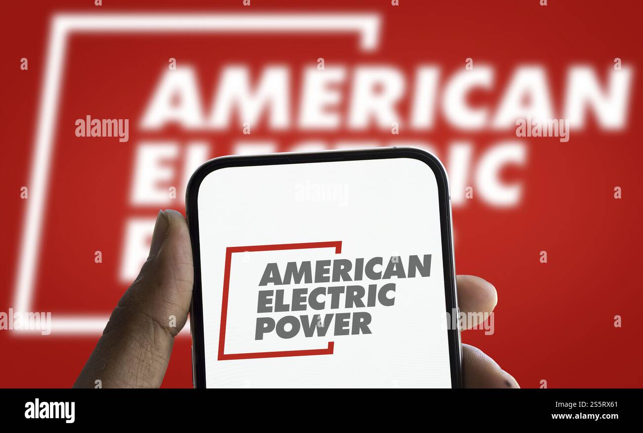 American electric power logo is displayed on smartphone. American ...