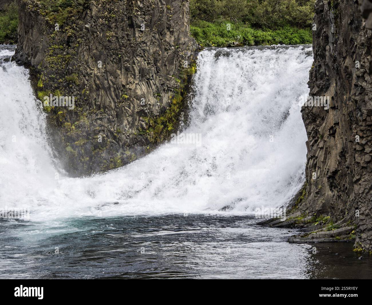 Water masses from a waterfall, Hjalparfoss, river Fossa i Pjorsardal ...
