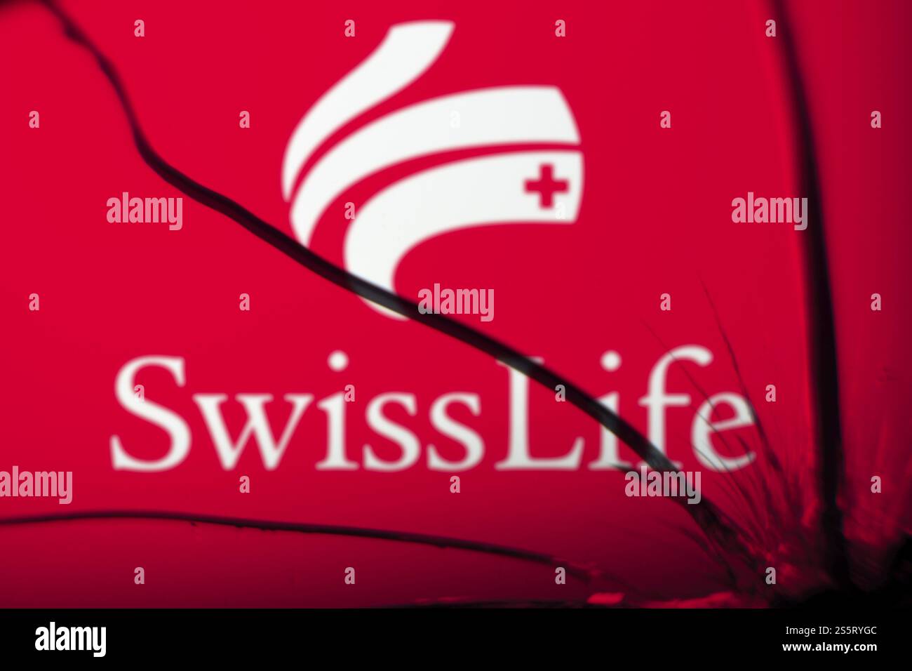 Swiss life logo is visible on the broken glass. Swiss Life Group is the ...