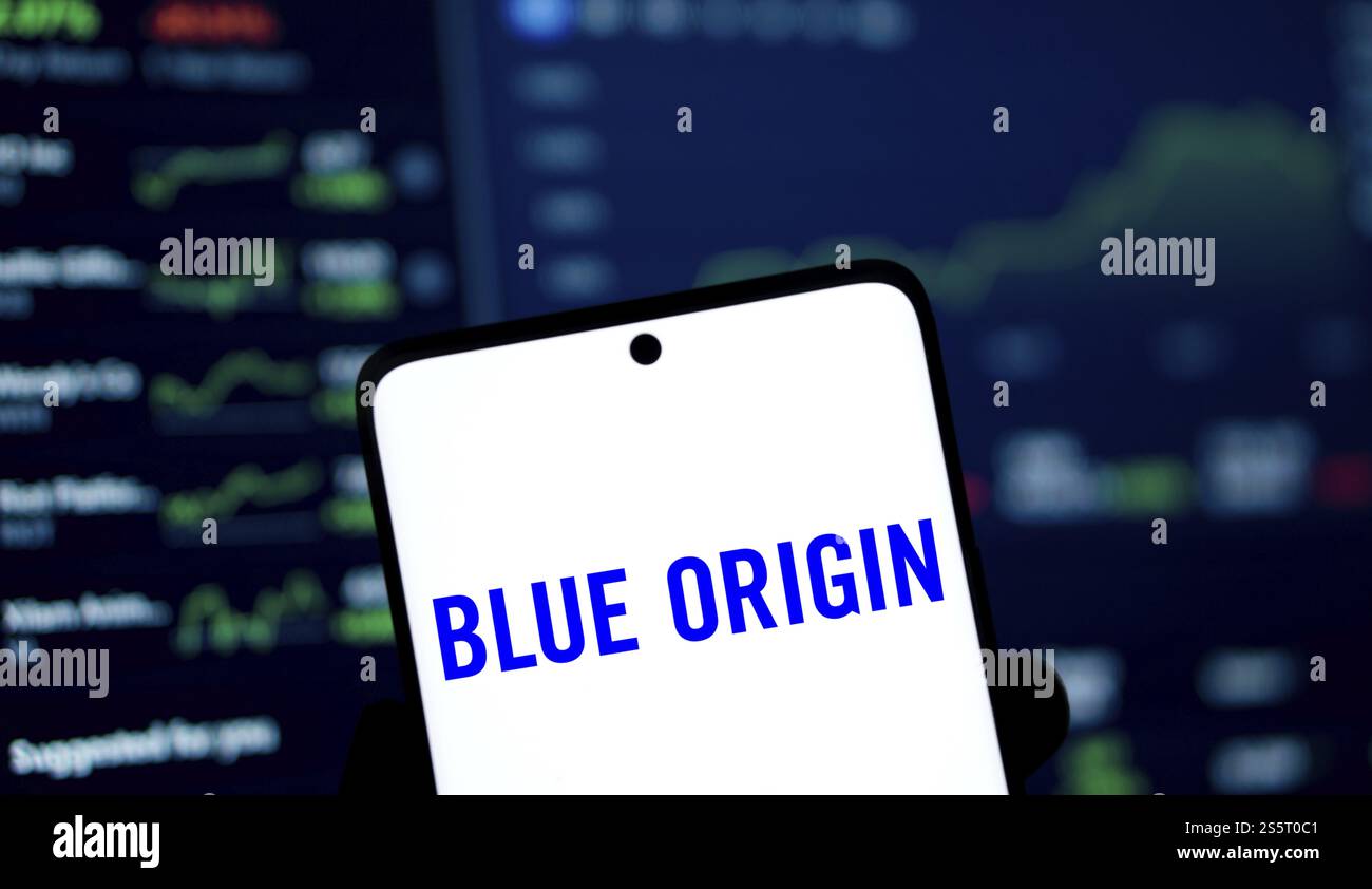 Blue origin logo is displayed on smartphone. Blue Origin Enterprises is ...