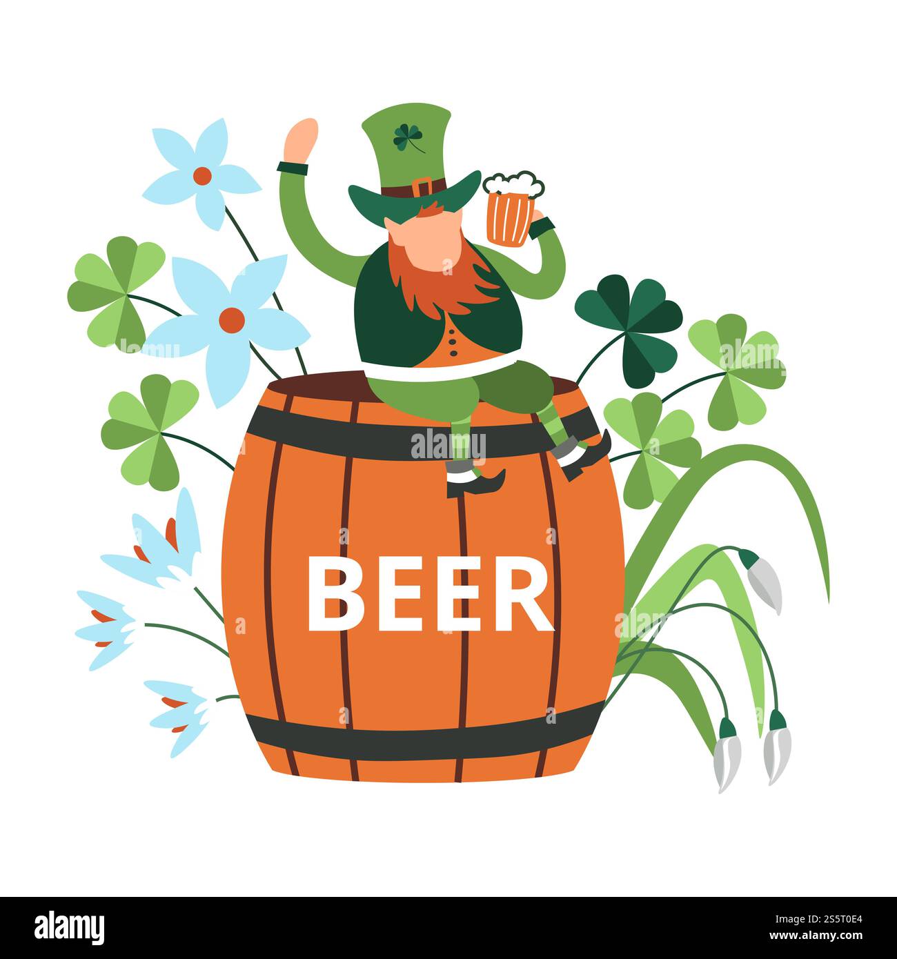 Holiday saint patrick day leprechaun sitting on barrel with pint vector ...