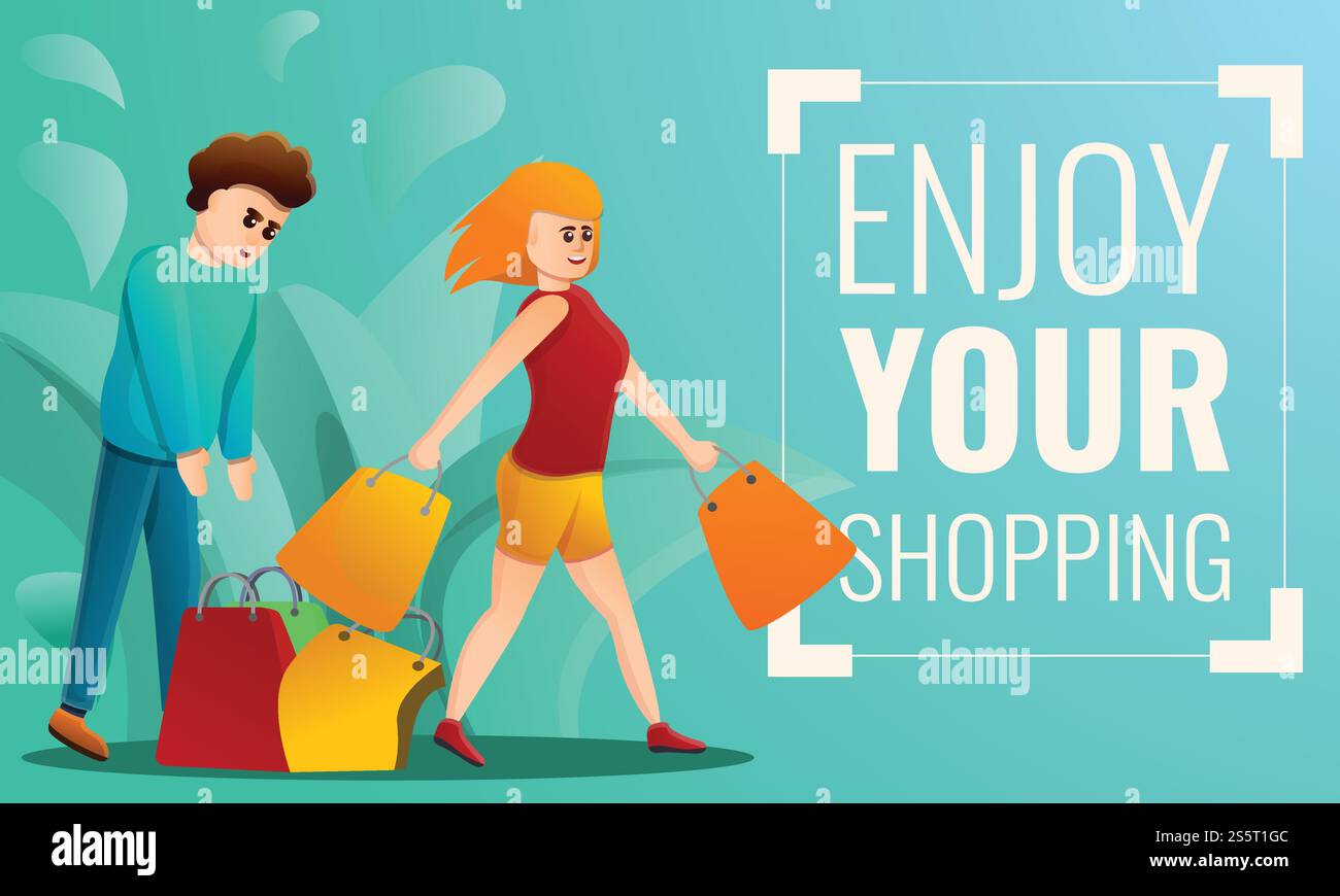 Enjoy your shopping concept banner. Cartoon illustration of enjoy your ...