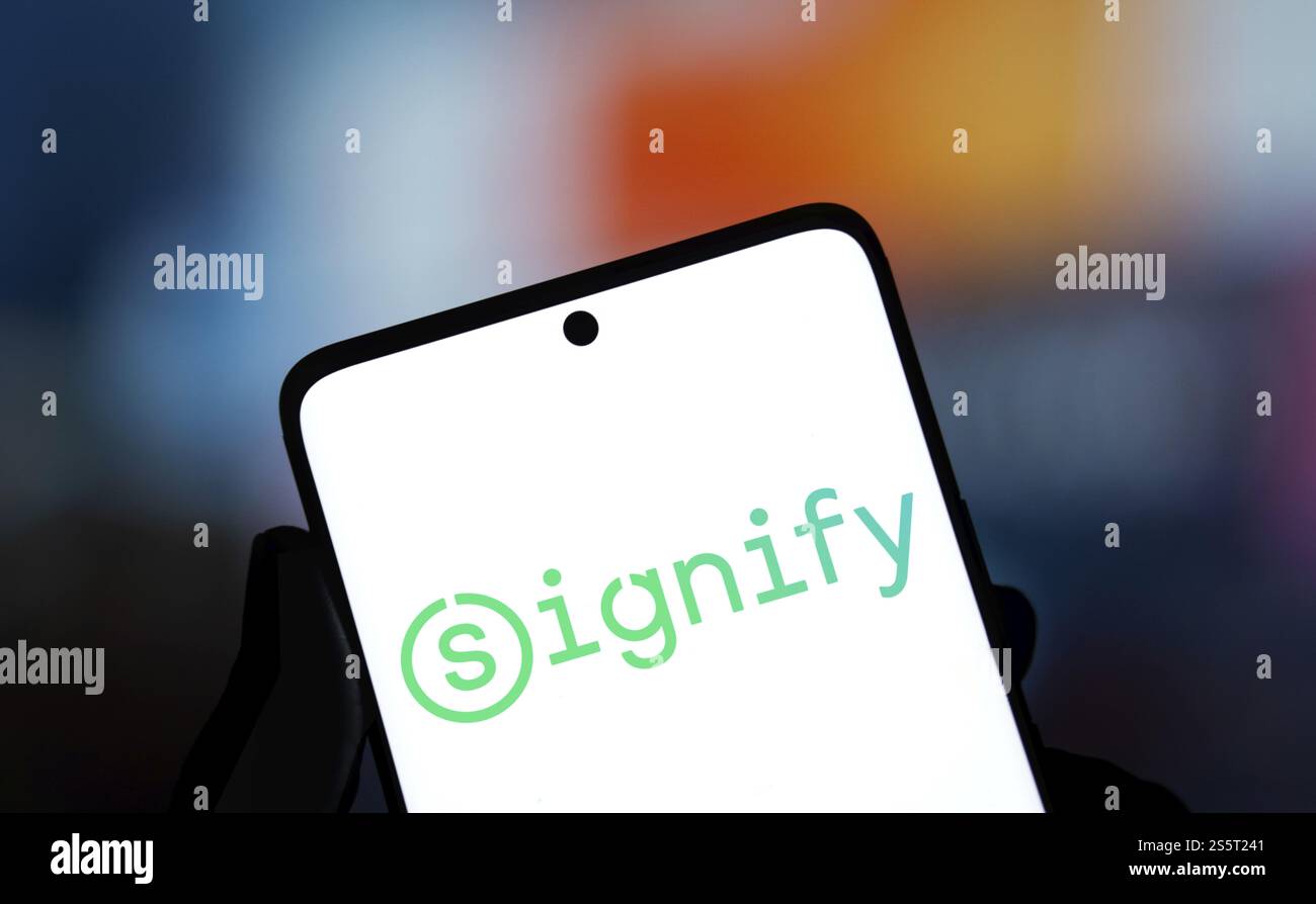 Signify logo is displayed on smartphone. Signify N.V. is a Dutch ...