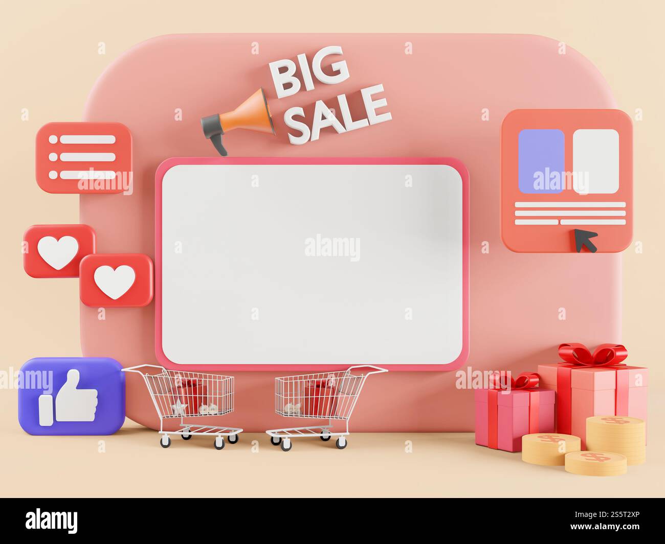 Desktop computer and gift shop in 3d style Stock Photo - Alamy