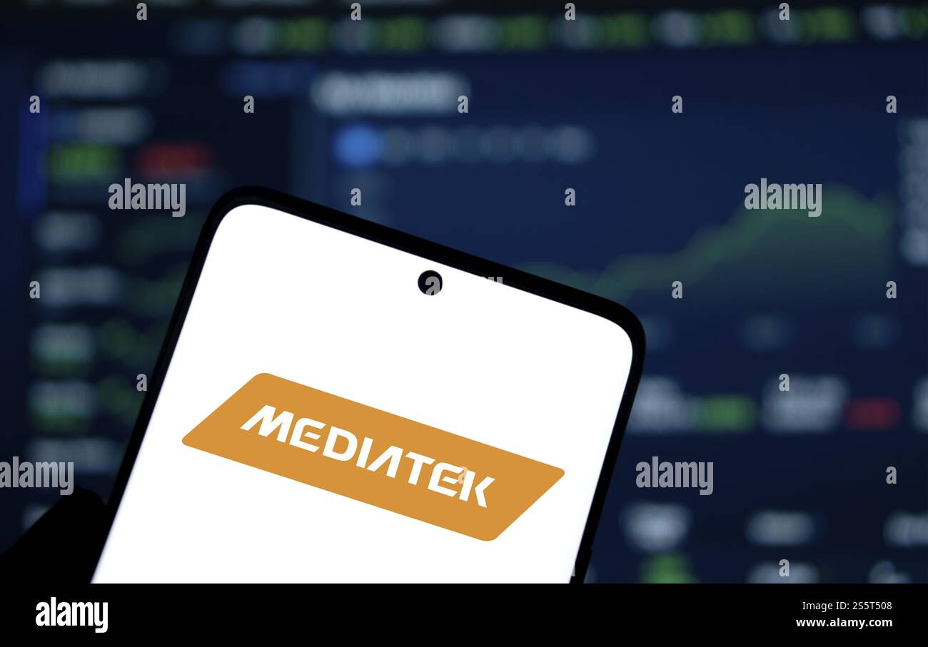 MediaTek logo is displayed on smartphone. MediaTek Inc is a Taiwanese ...