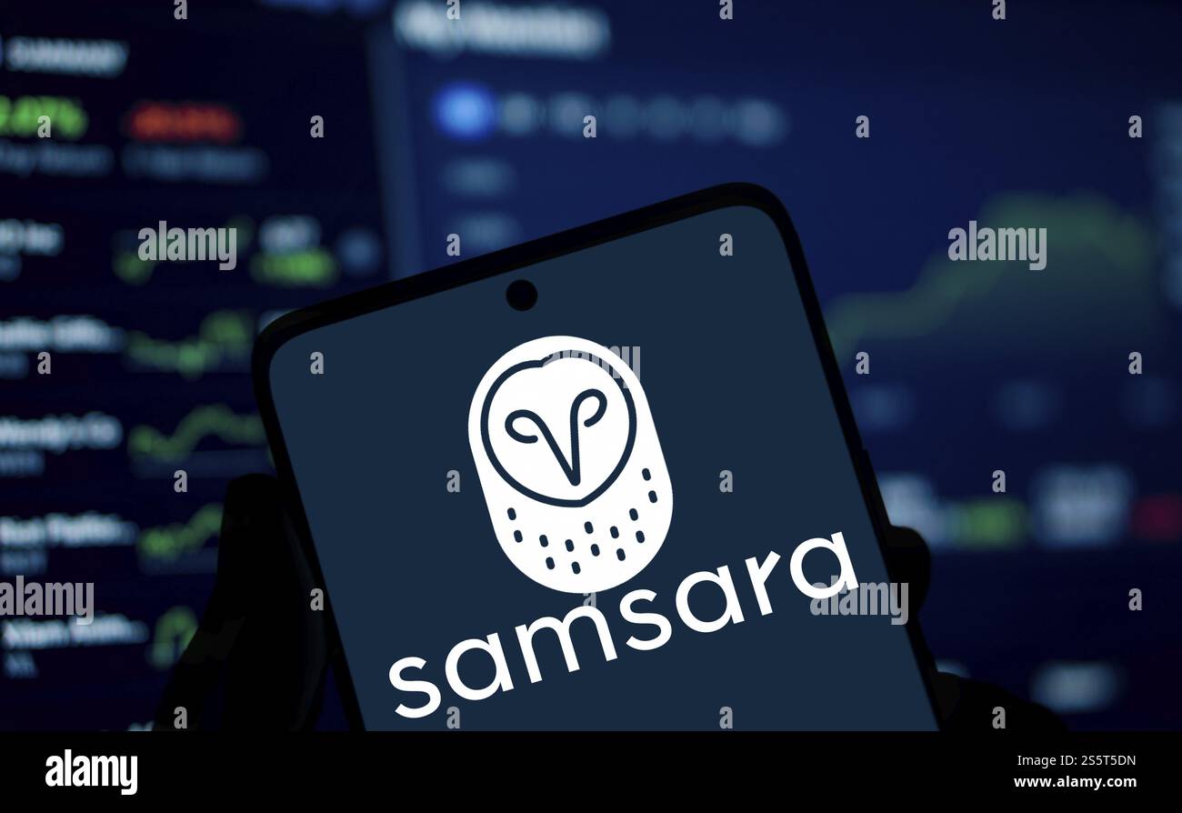samsara logo is displayed on smartphone. Samsara Inc. is an American ...