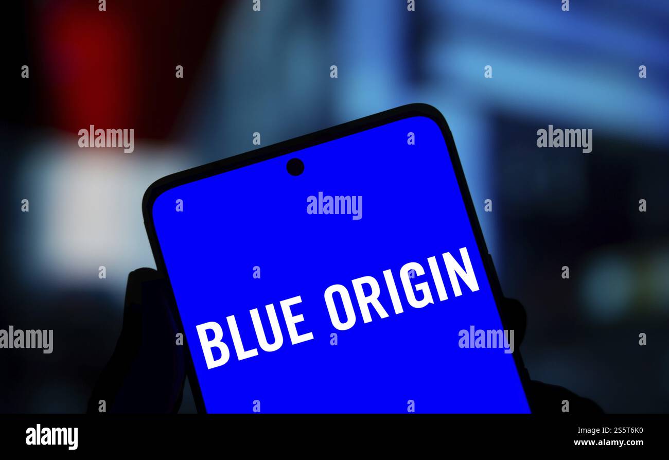 Blue origin logo is displayed on smartphone. Blue Origin Enterprises is ...