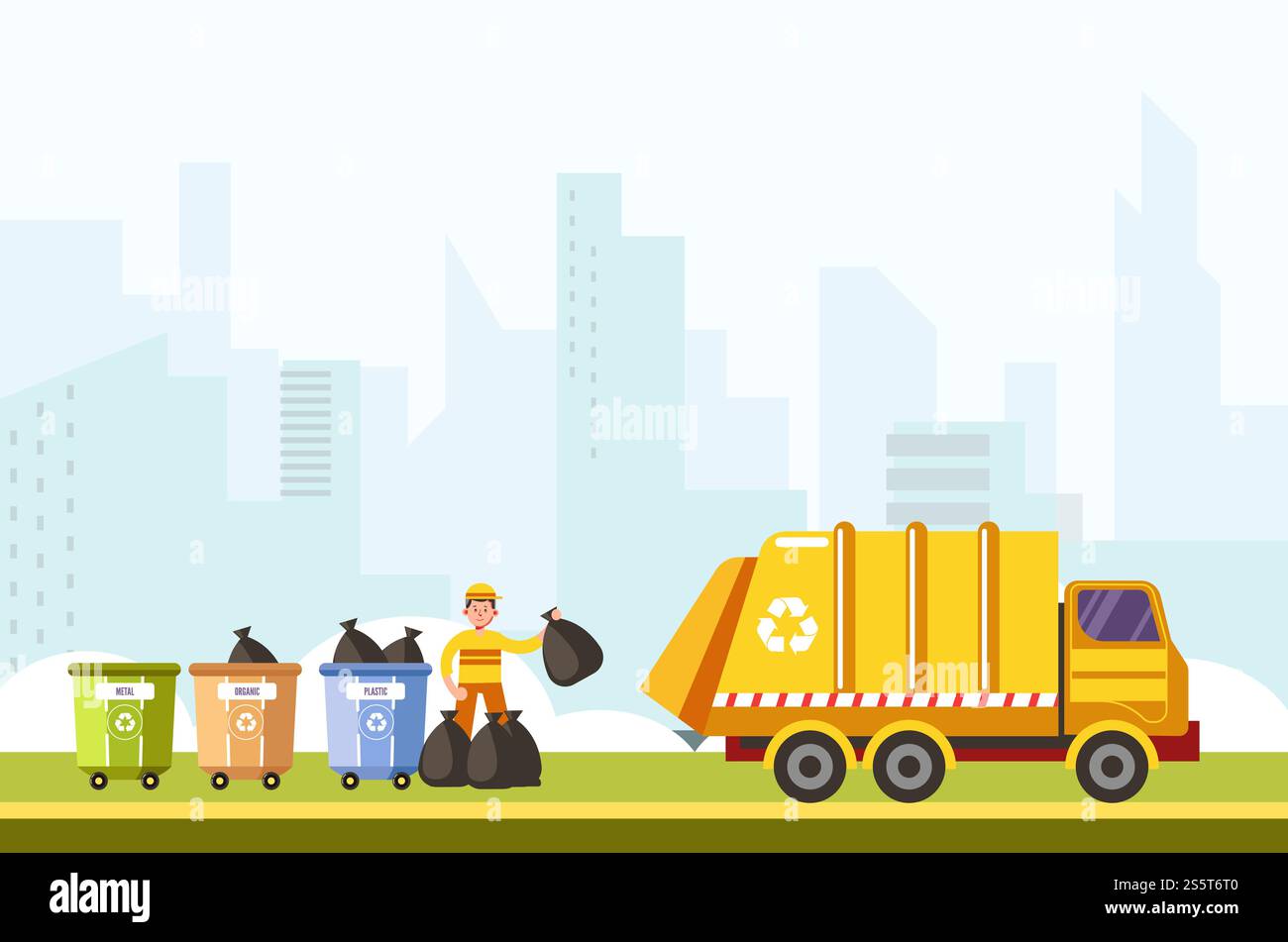 Recycling process of gathering rubbish from separated containers bin ...