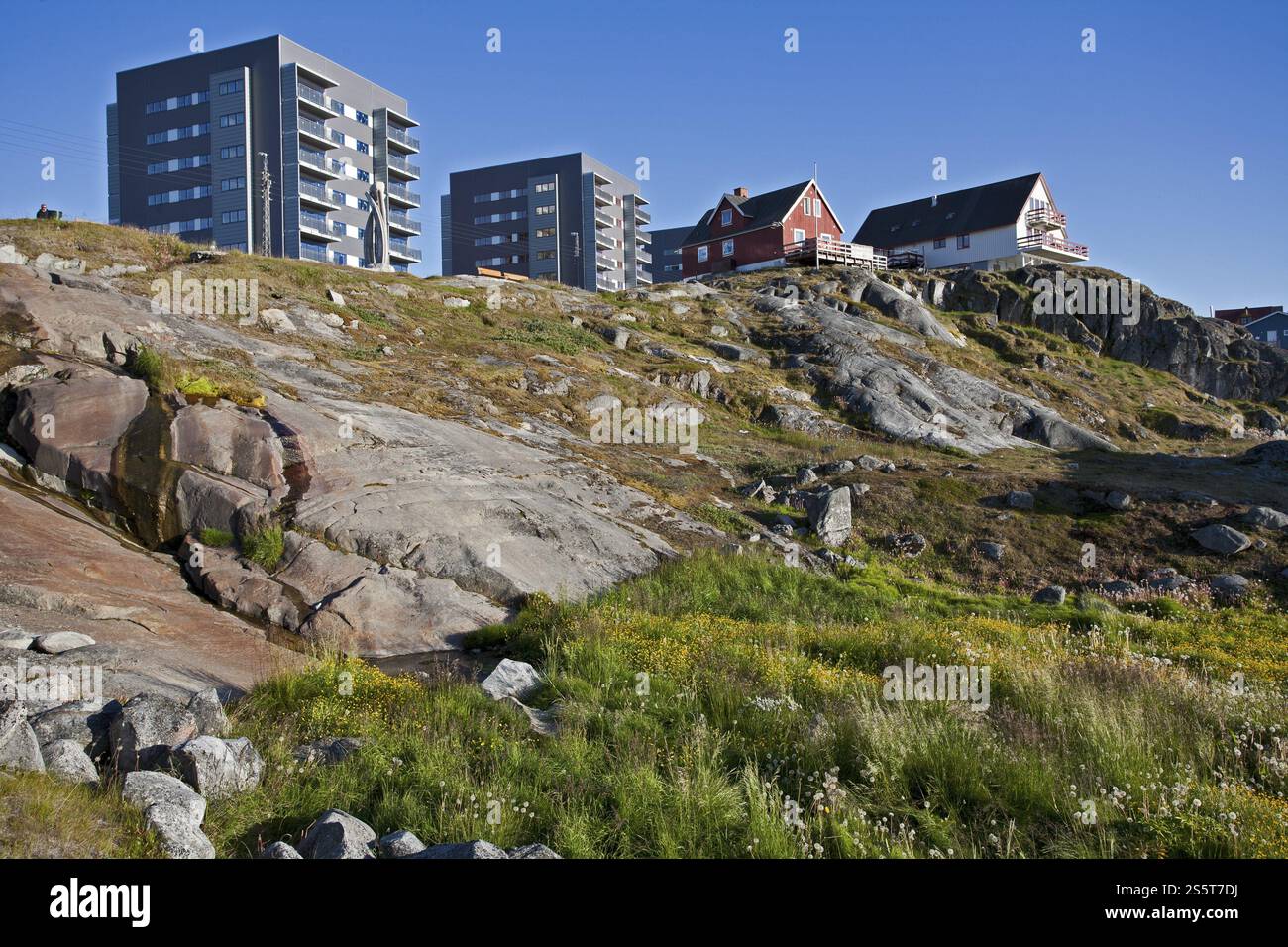 Blocks of flats and colonial houses in Nuuk, Greenland, North America ...