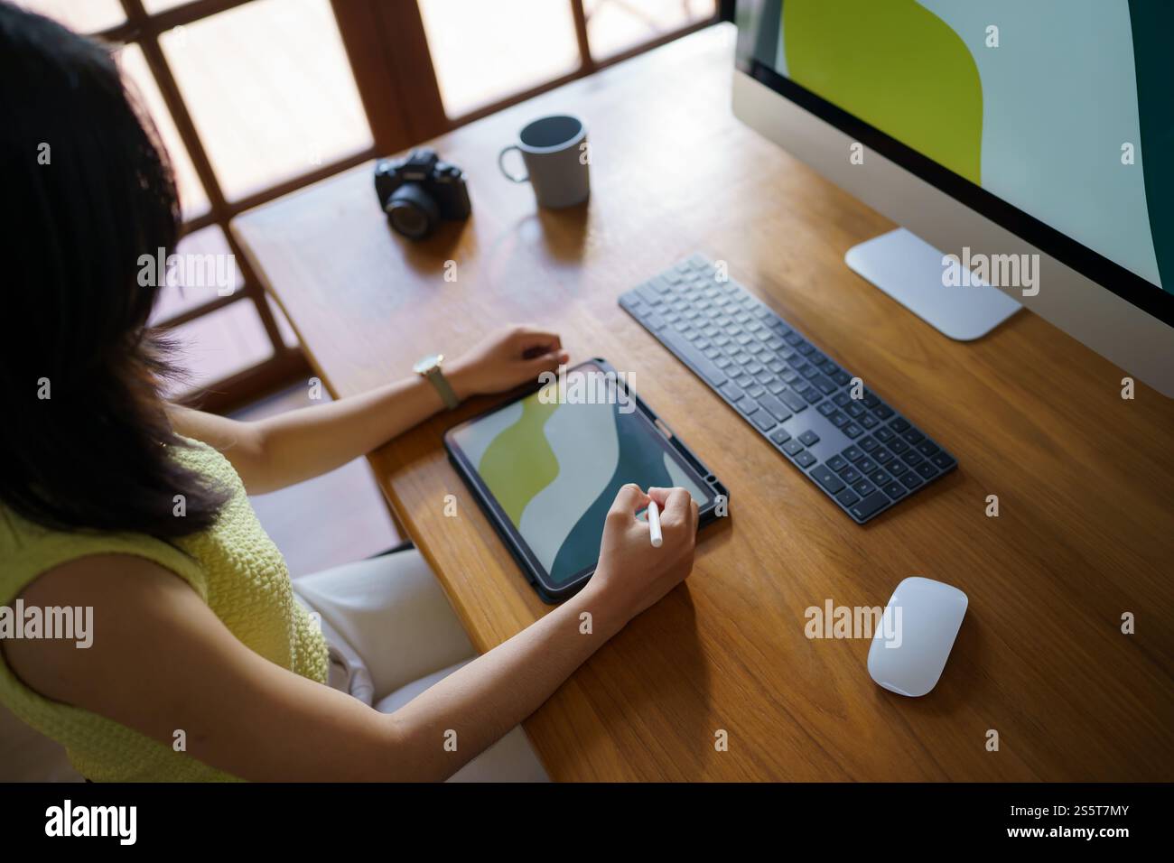 Graphic designer working on digital tablet. artist drawing on graphic ...