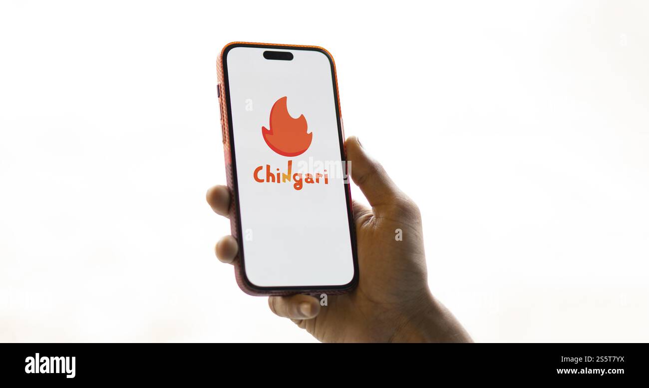 Chingari logo is displayed on smartphone. Chingari is a video sharing ...