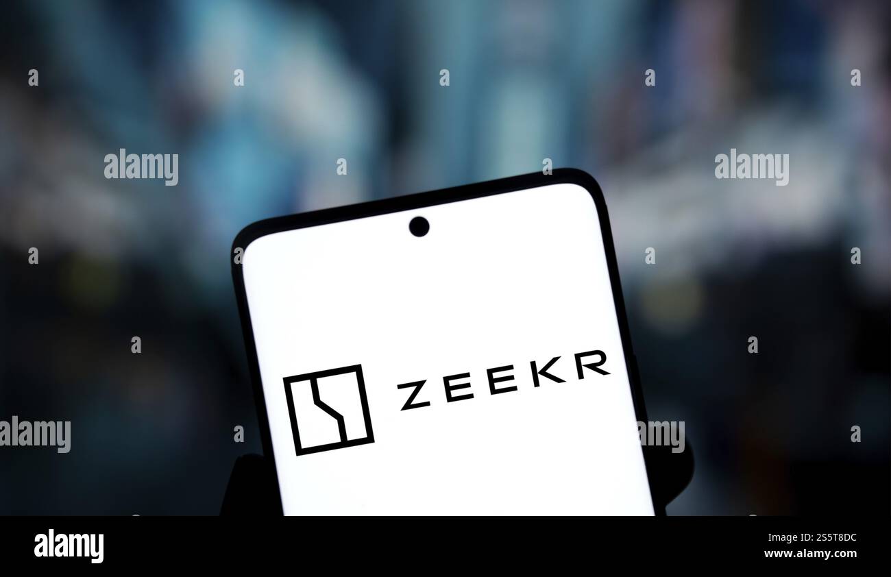 Zeekr logo is displayed on smartphone. Zeekr Technology Group is a ...