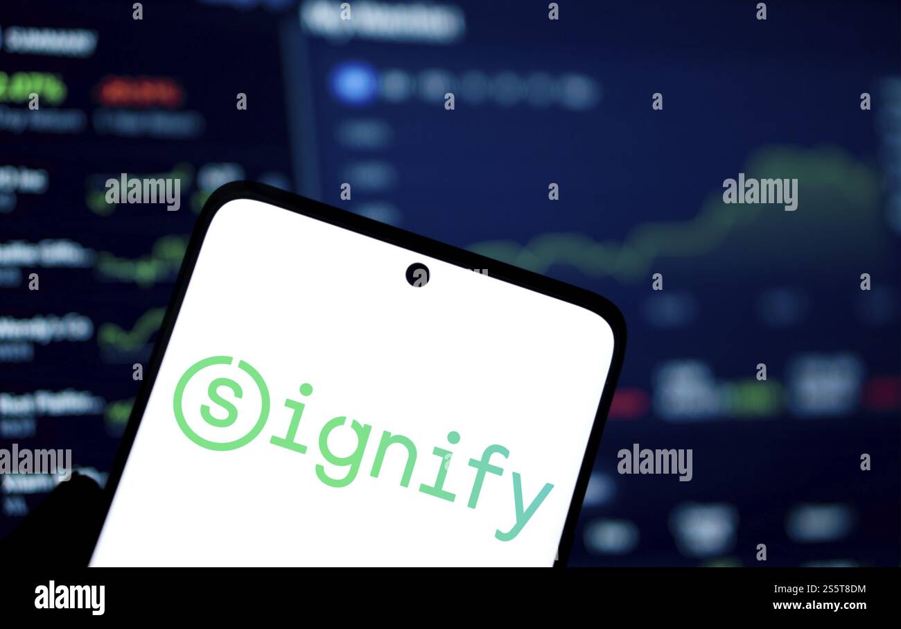 Signify logo is displayed on smartphone. Signify N.V. is a Dutch ...