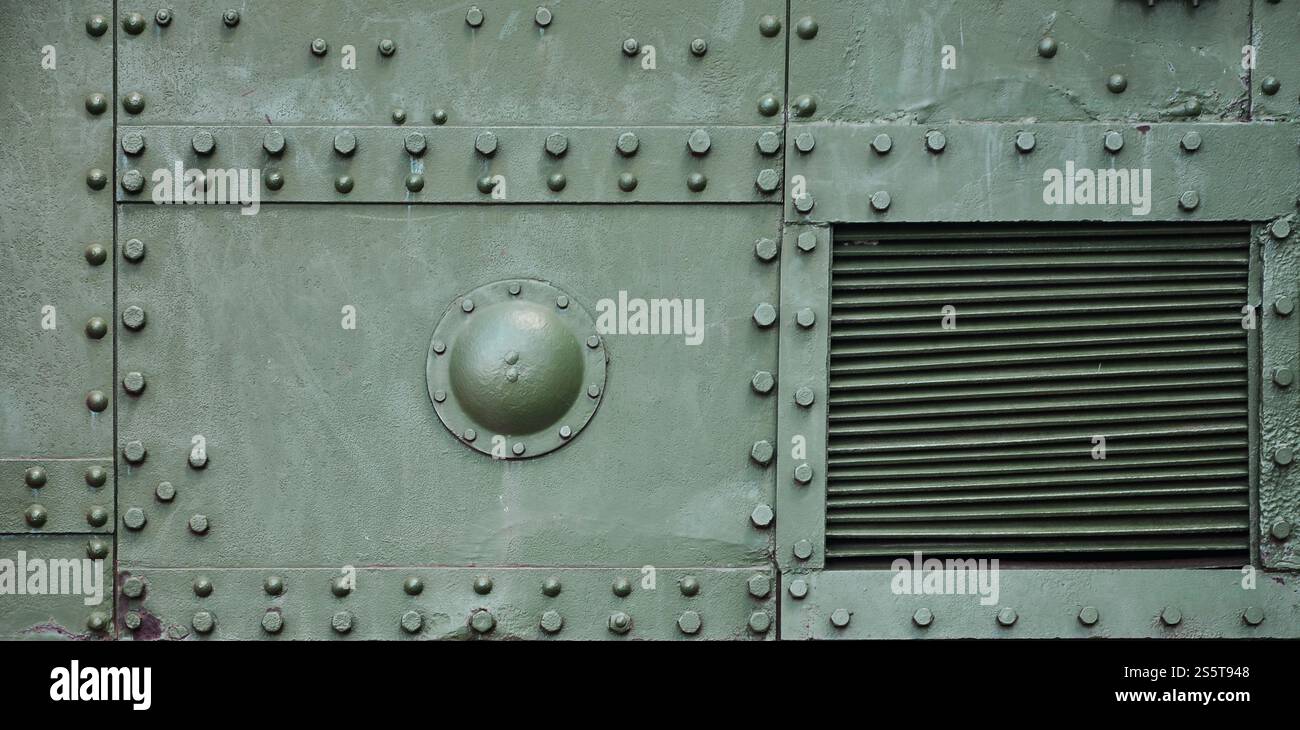 The texture of the wall of the tank, made of metal and reinforced with ...