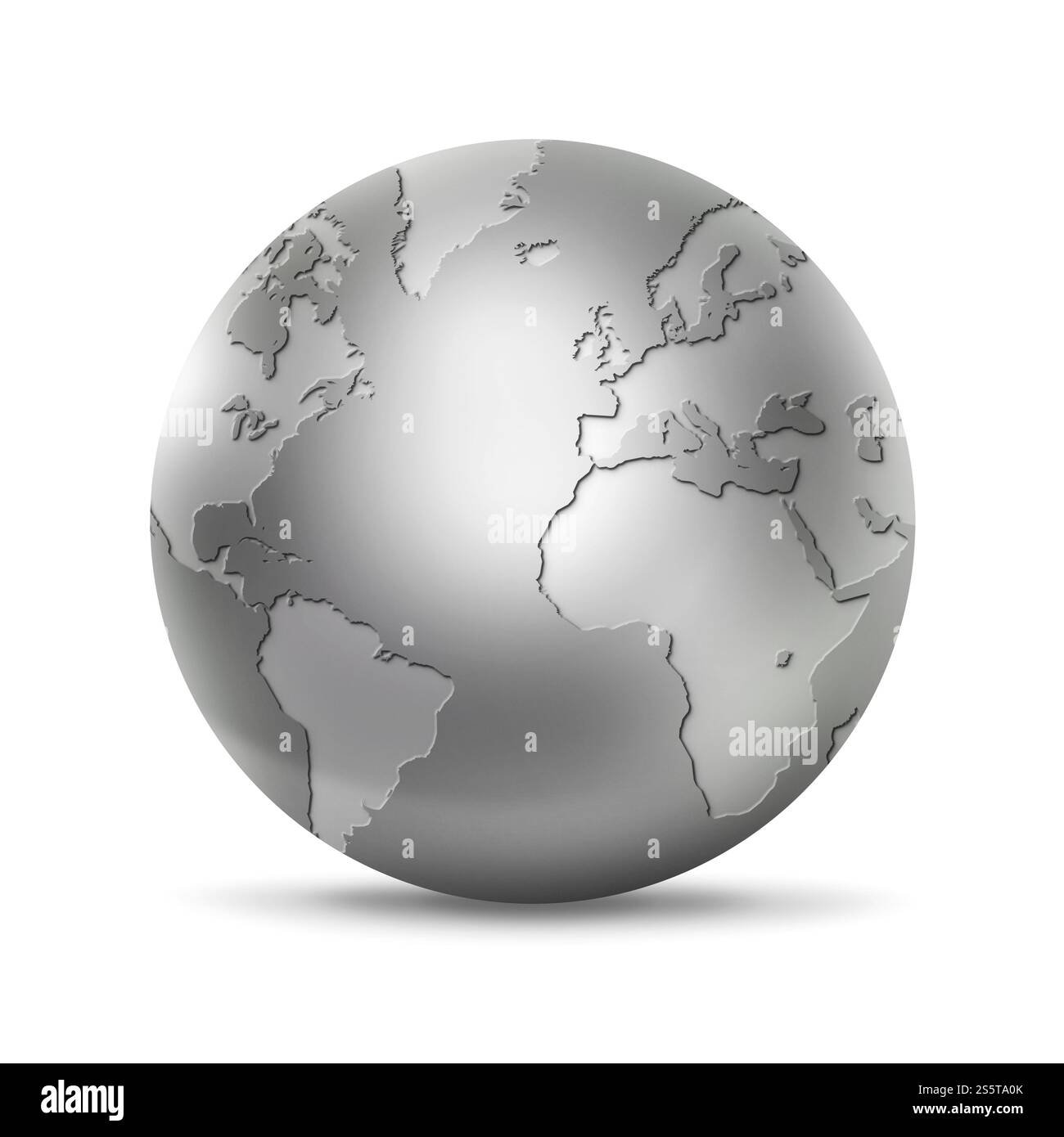 Metal world globe isolated on white background. 3D illustration. Metal ...