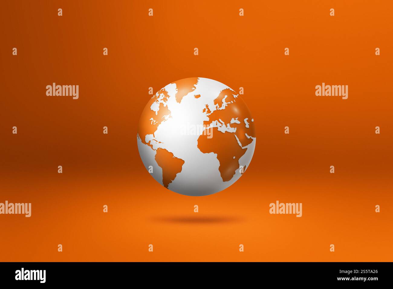 World globe, earth map, floating over an orange background. 3D isolated ...