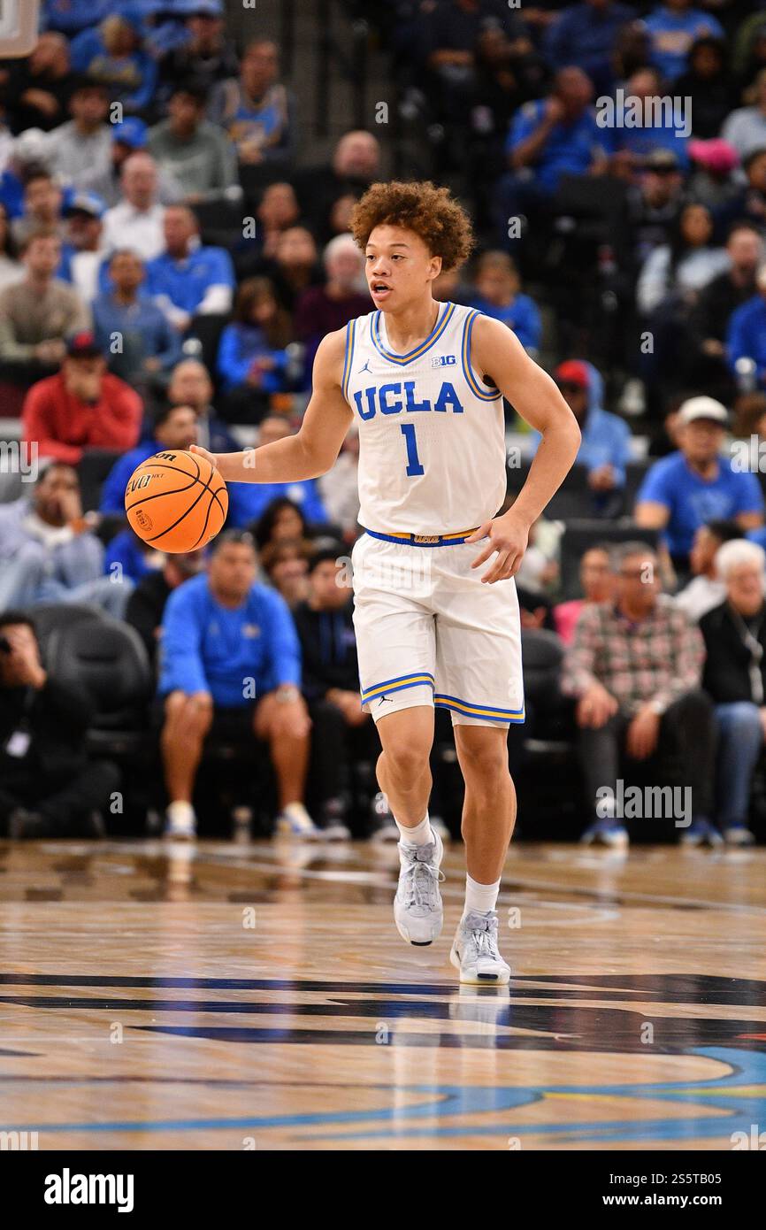 INGLEWOOD, CA - DECEMBER 28: UCLA Bruins guard Trent Perry (1) dribbles ...