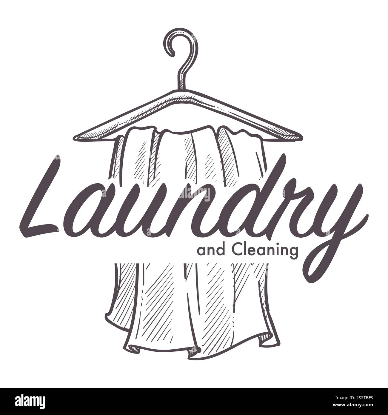 Laundry and cleaning service logotype monochrome sketch outline vector ...